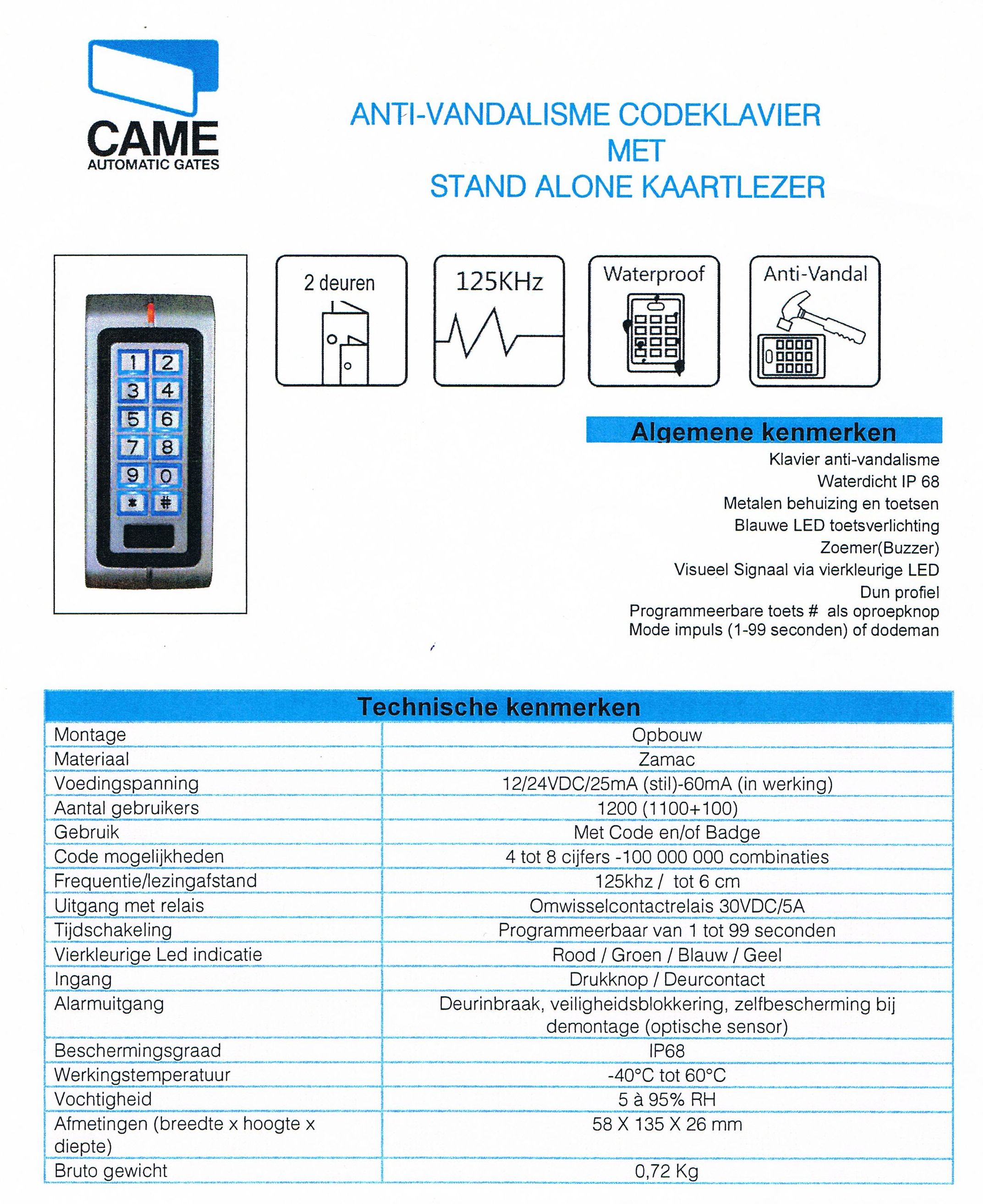 Codeklavier met kaartlezer - Veiligheid en bediening ...